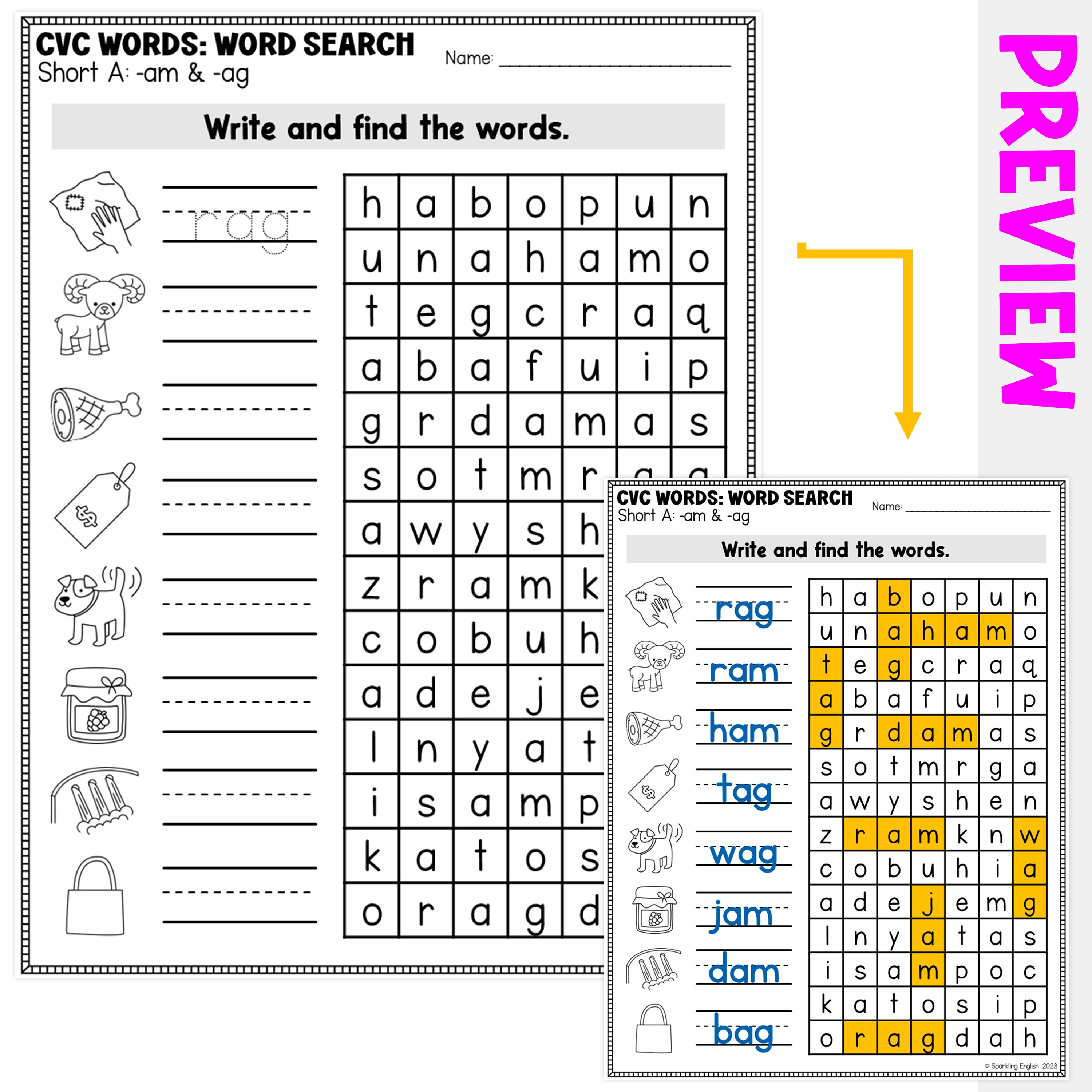CVC Word Searches | Fun CVC Word Families Review Activity ...