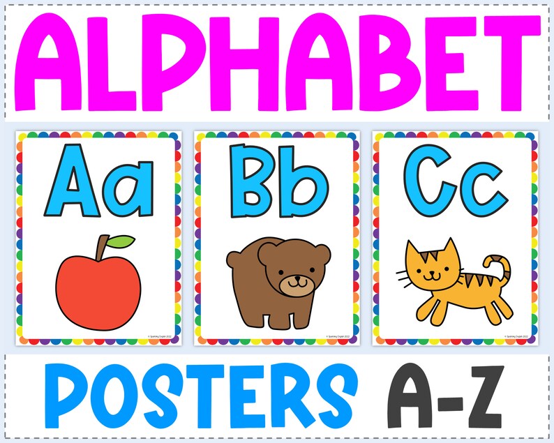 Rainbow Alphabet Posters Bright Pre-k Kindergarten Classroom - Etsy