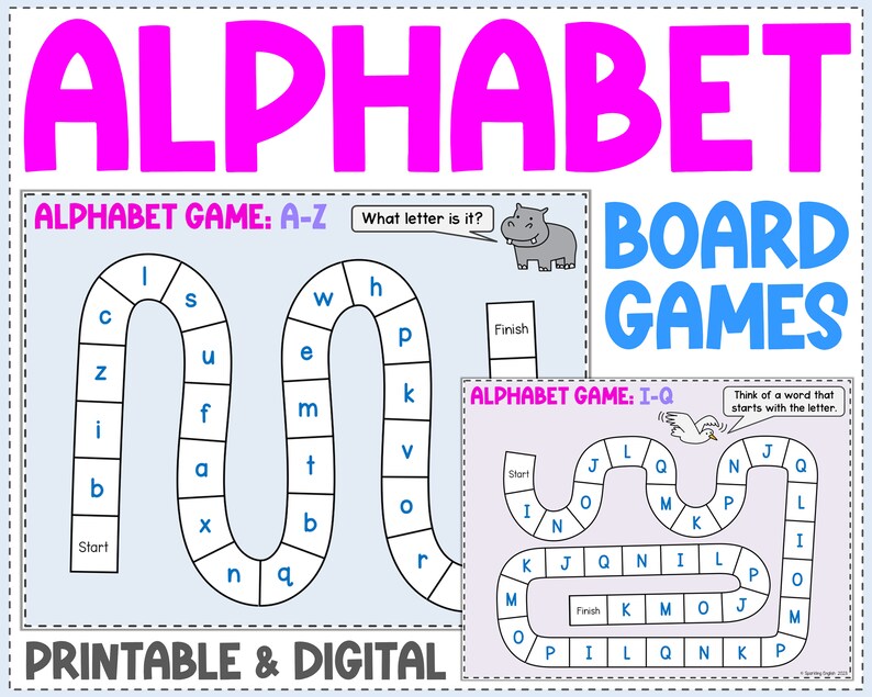Alphabet Board Games Printable and Digital Alphabet Review - Etsy