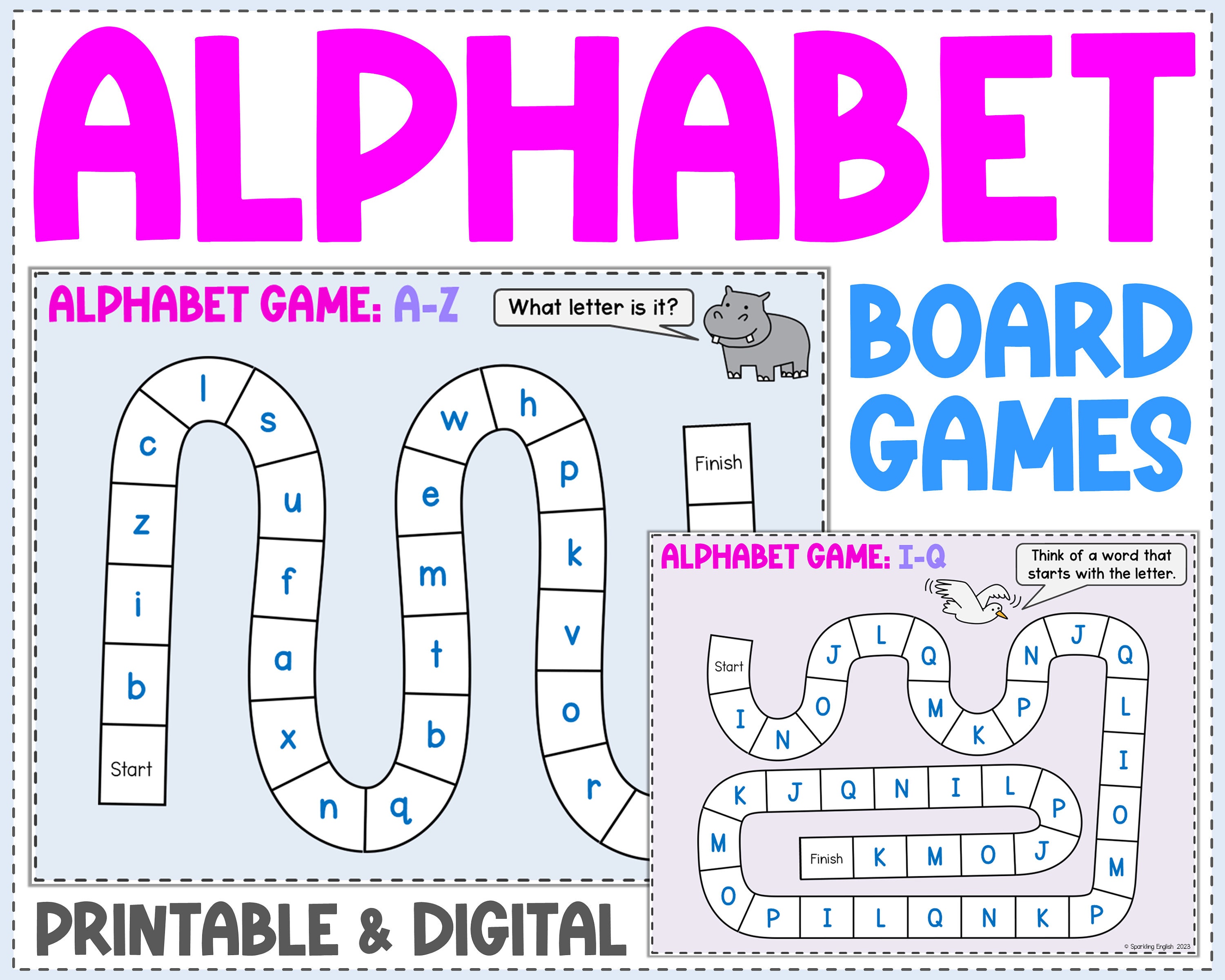 Alphabet Board Games Printable and Digital Alphabet Review - Etsy UK