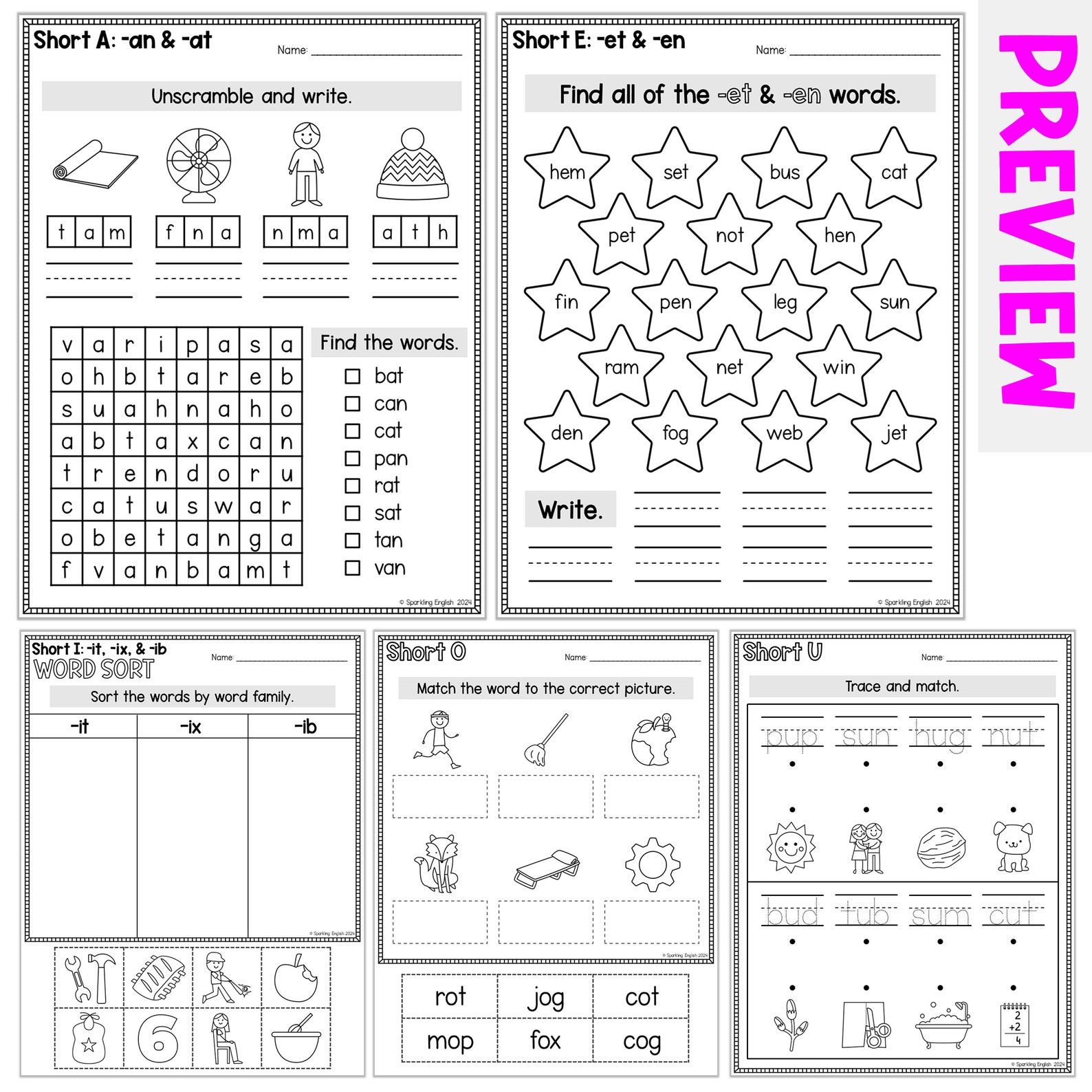 CVC Words Review Bundle | CVC Word Families Phonics Worksheets ...