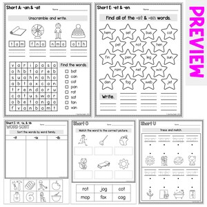 CVC Words Review Bundle | CVC Word Families Phonics Worksheets ...