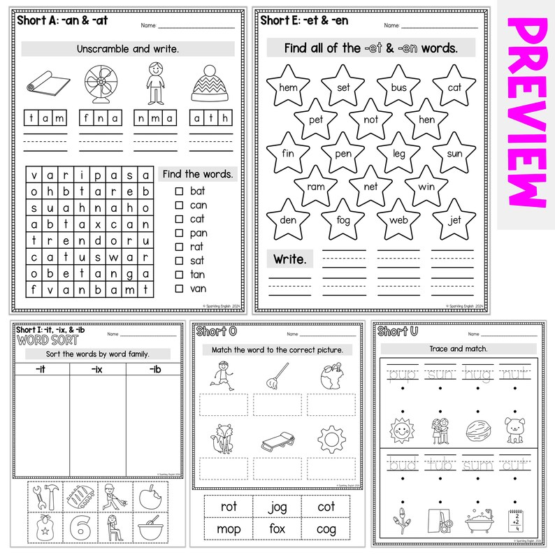 CVC Words Review Bundle | CVC Word Families Phonics Worksheets ...