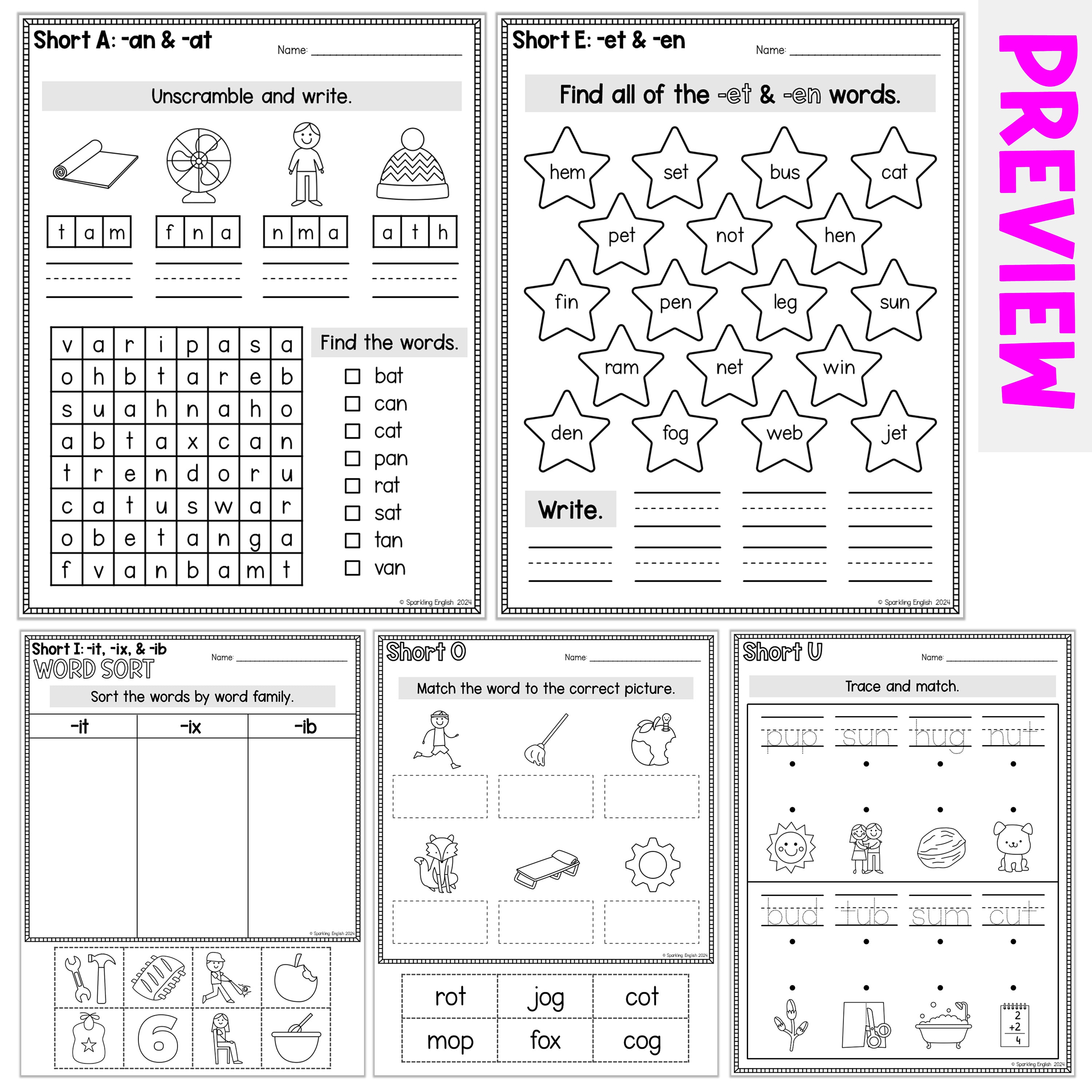 CVC Words Review Bundle | CVC Word Families Phonics Worksheets ...