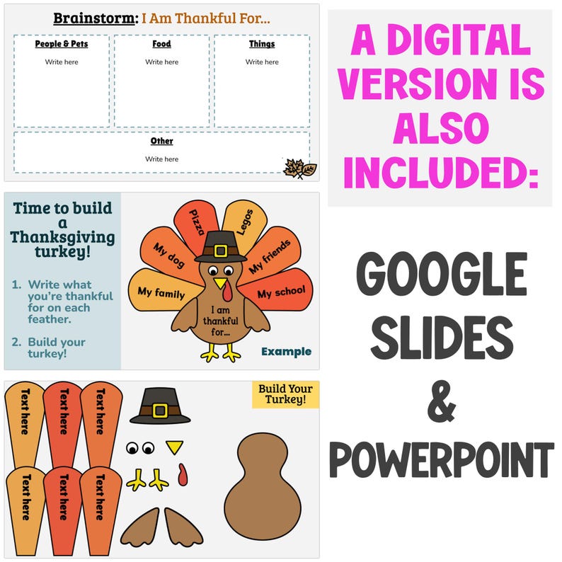 Thanksgiving Turkey Craft Printable | What I Am Thankful for Writing ...