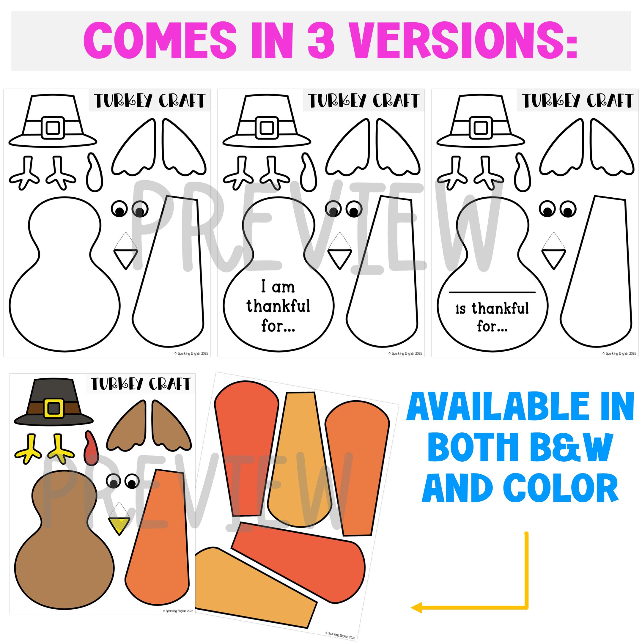 Thanksgiving Turkey Craft Printable | What I Am Thankful for Writing ...