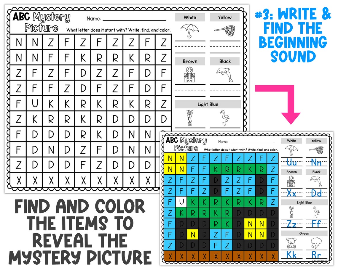 Alphabet Mystery Pictures Alphabet Review Worksheets Fun | Etsy