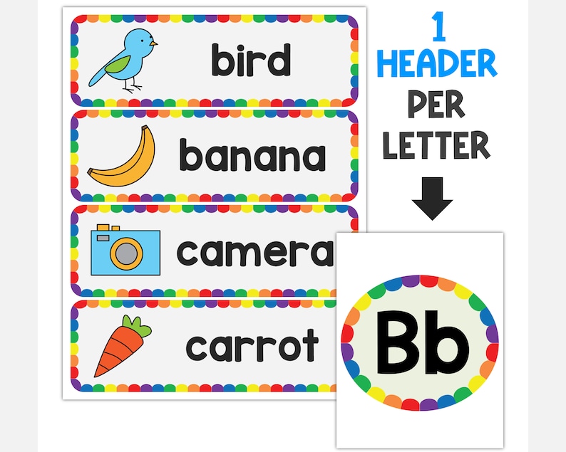 Alphabet Word Wall | Learn Words for Each Letter | Bright Rainbow ...