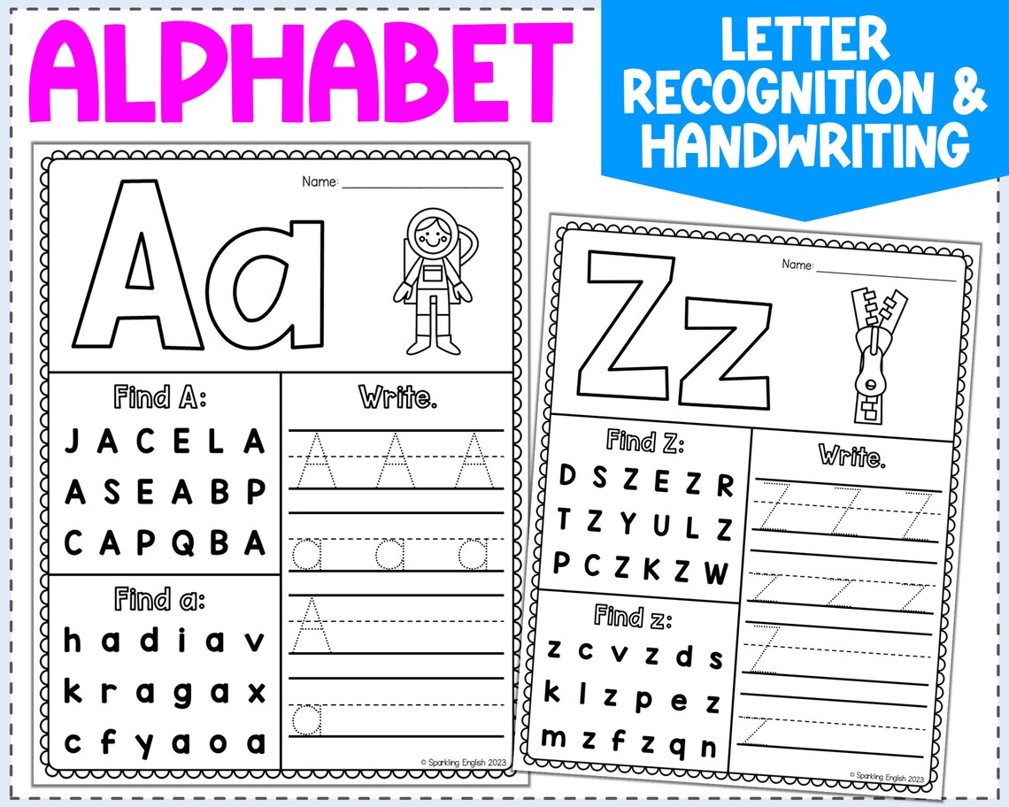 Letter Recognition and Handwriting Worksheets Alphabet - Etsy