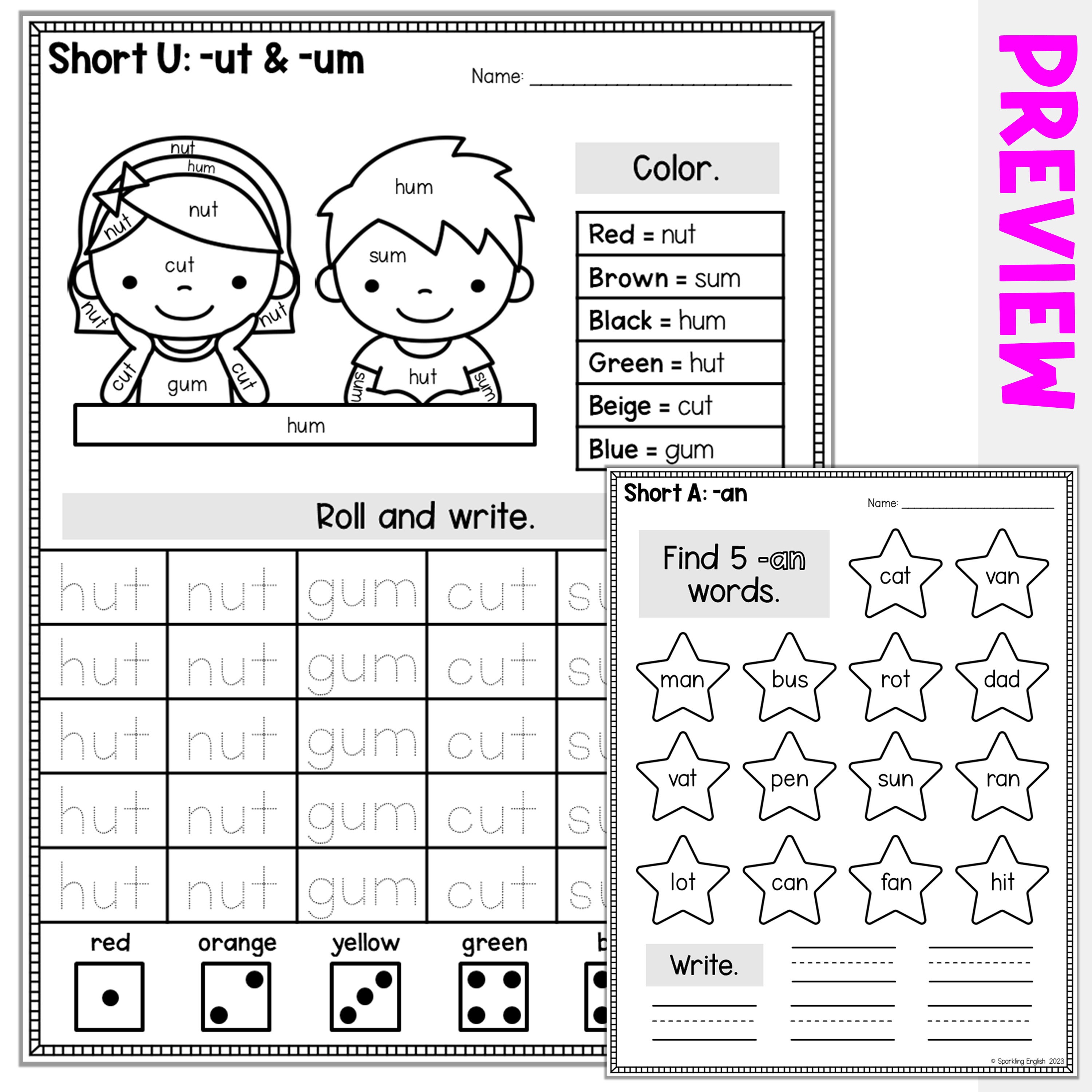 CVC Word Families Bundle | CVC Words Review Worksheets | Printable ...