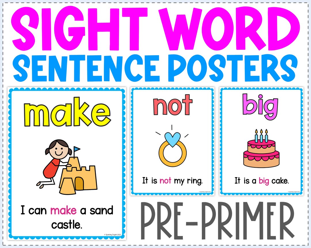 Sight Word Sentence Posters Pre-primer Sight Word Sentence - Etsy