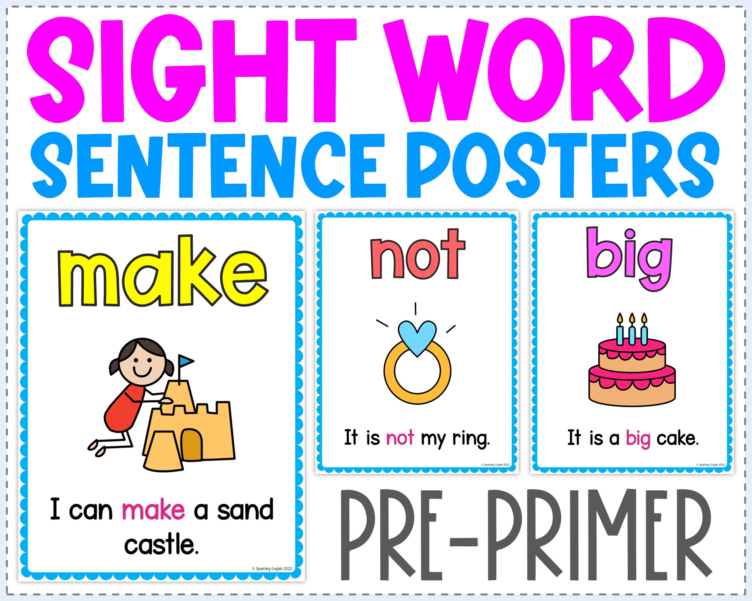 Sight Word Sentence Posters Pre-primer Sight Word Sentence - Etsy
