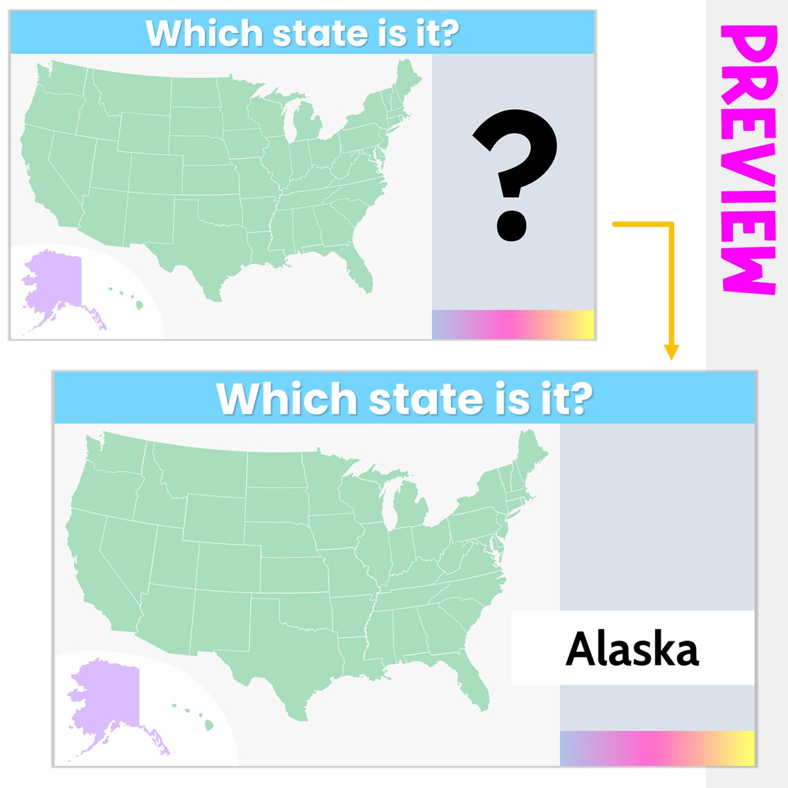 50 States Map Quiz #1 - Identify the State on US Map - Interactive ...