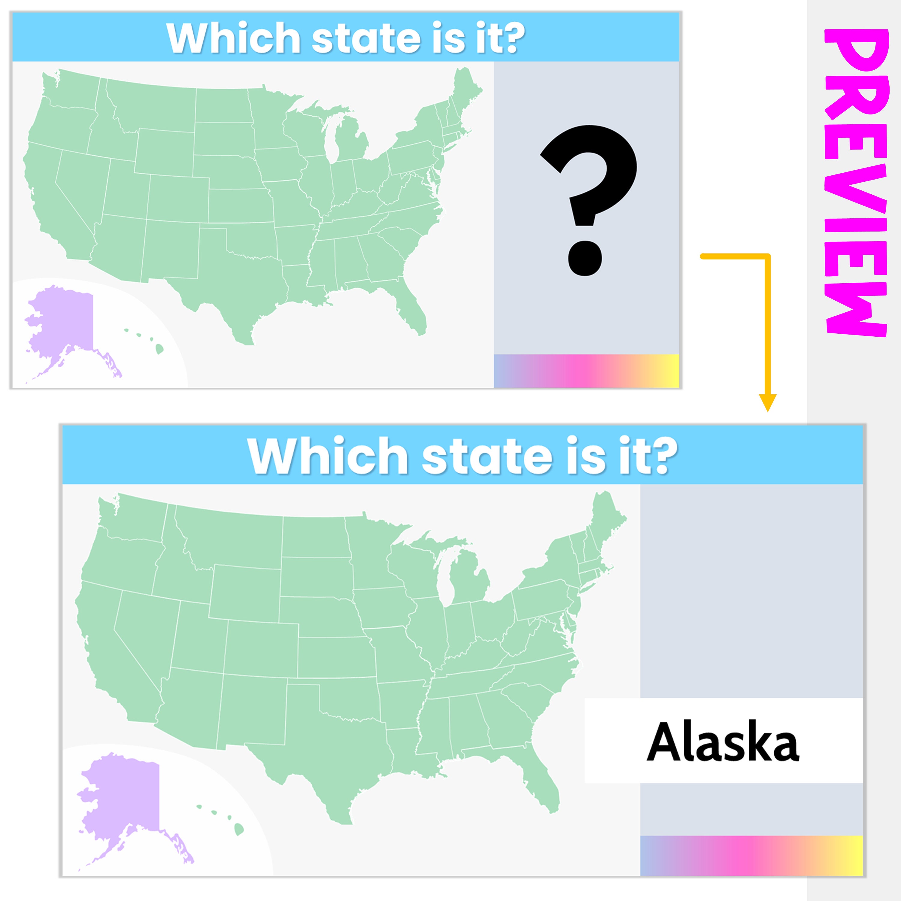 50 States Map Quiz #1 - Identify the State on US Map - Interactive ...