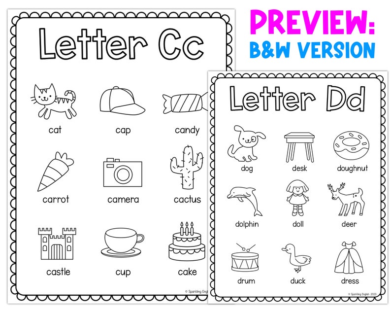 Alphabet Picture Dictionary - Printable Alphabet Kindergarten ...