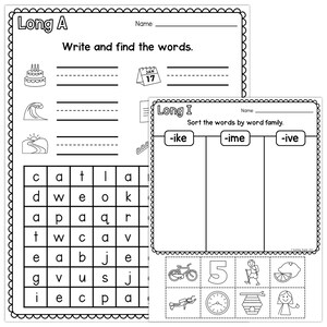 Cvce Word Families BUNDLE | Practice and Review Long Vowels | Long ...