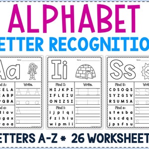 Letter Recognition and Handwriting Worksheets Alphabet | Etsy