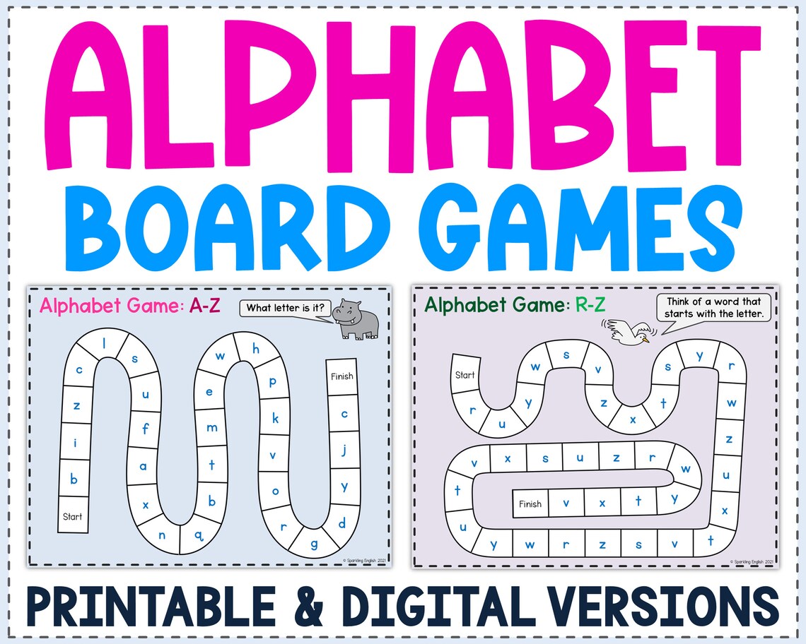 Alphabet Board Games Printable and Digital Alphabet Review | Etsy