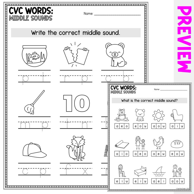 CVC Words Middle Sounds Worksheets - Review CVC Words Worksheets ...
