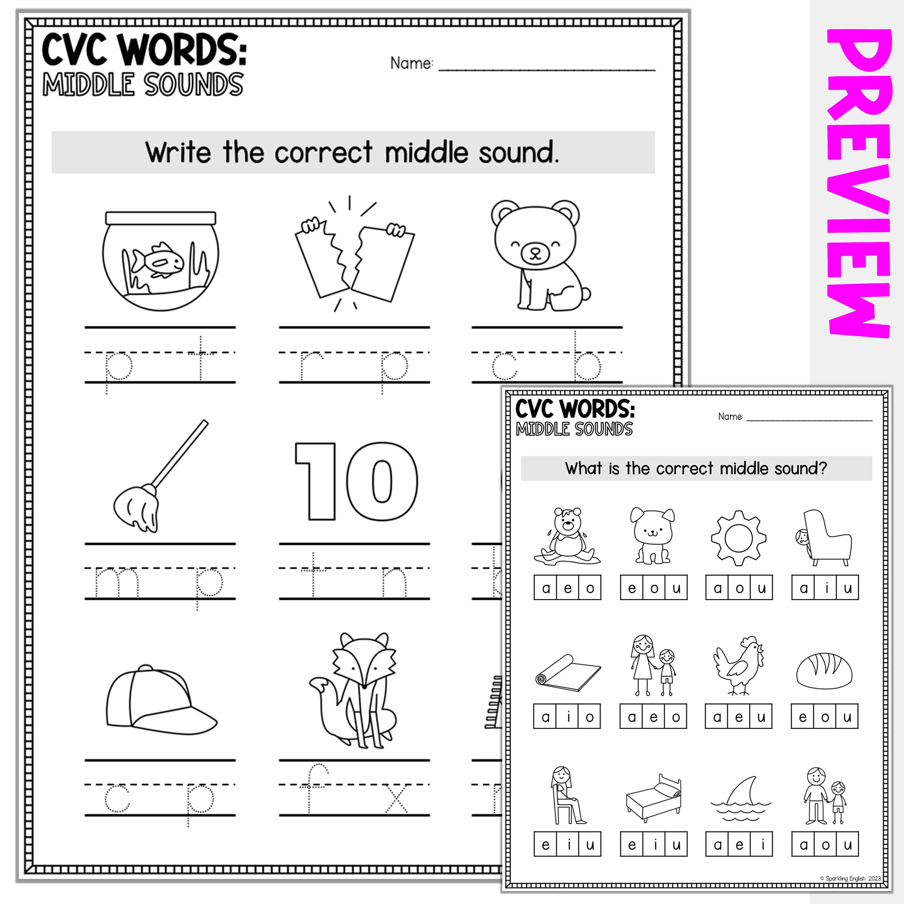 CVC Words Middle Sounds Worksheets Review CVC Words Worksheets - Etsy