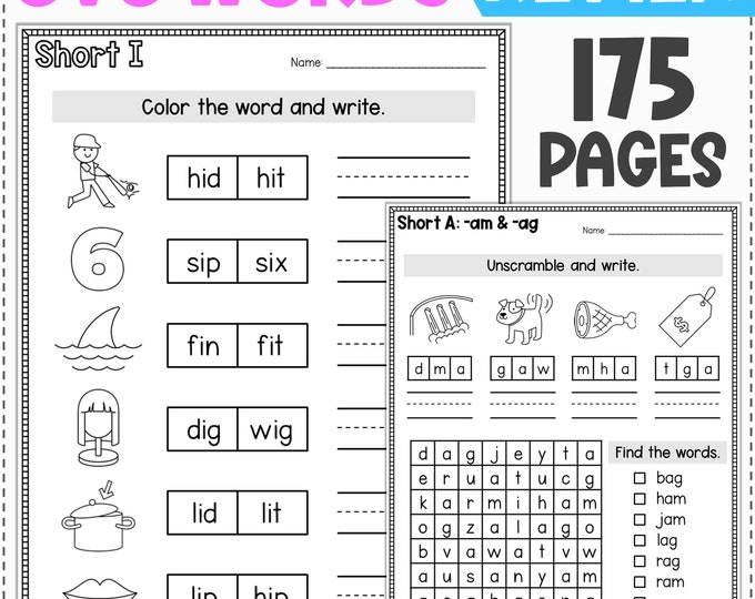 CVC Words Review Bundle | CVC Word Families Phonics Worksheets ...