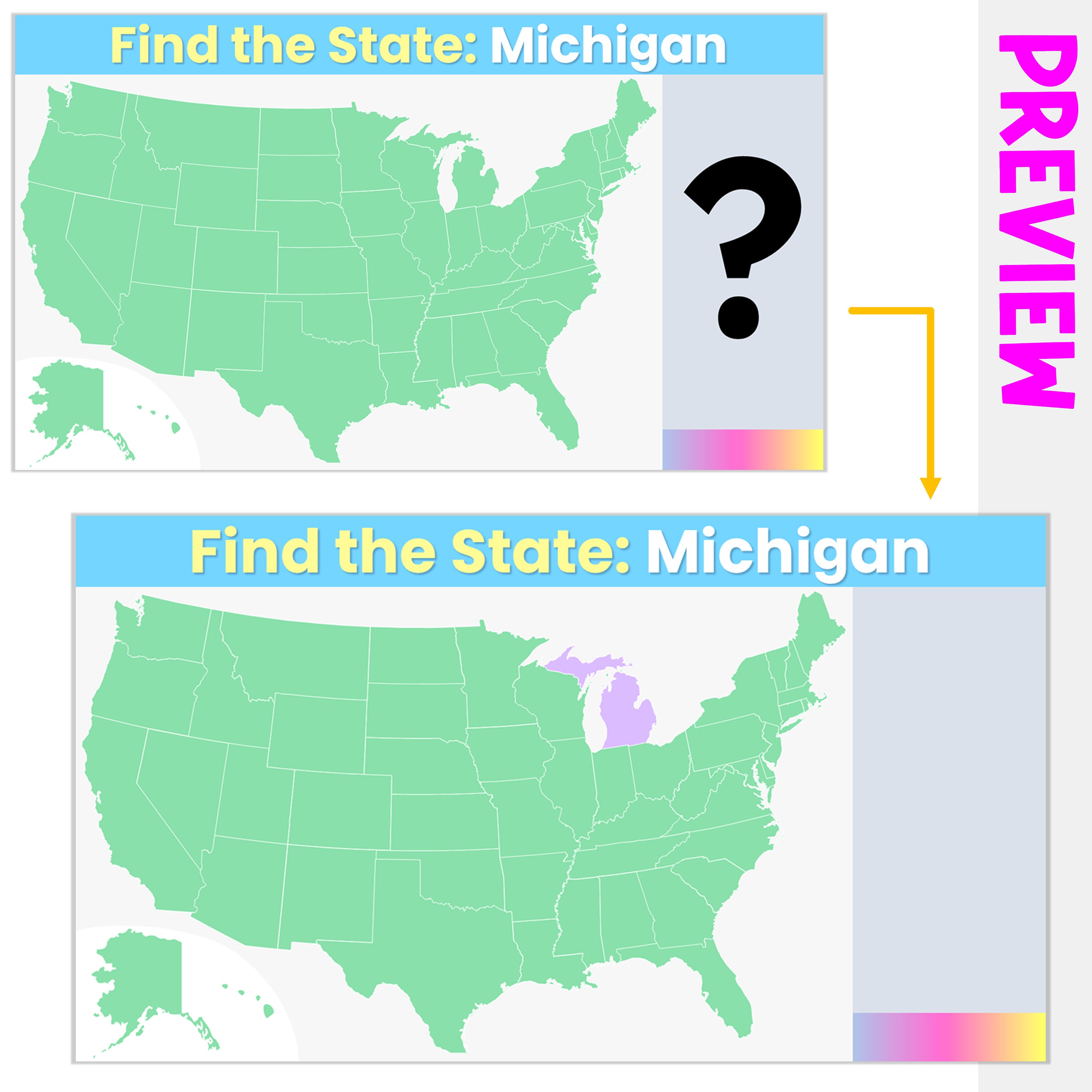 50 States Map Quiz #2 - Find the State on US Map - Interactive Digital ...
