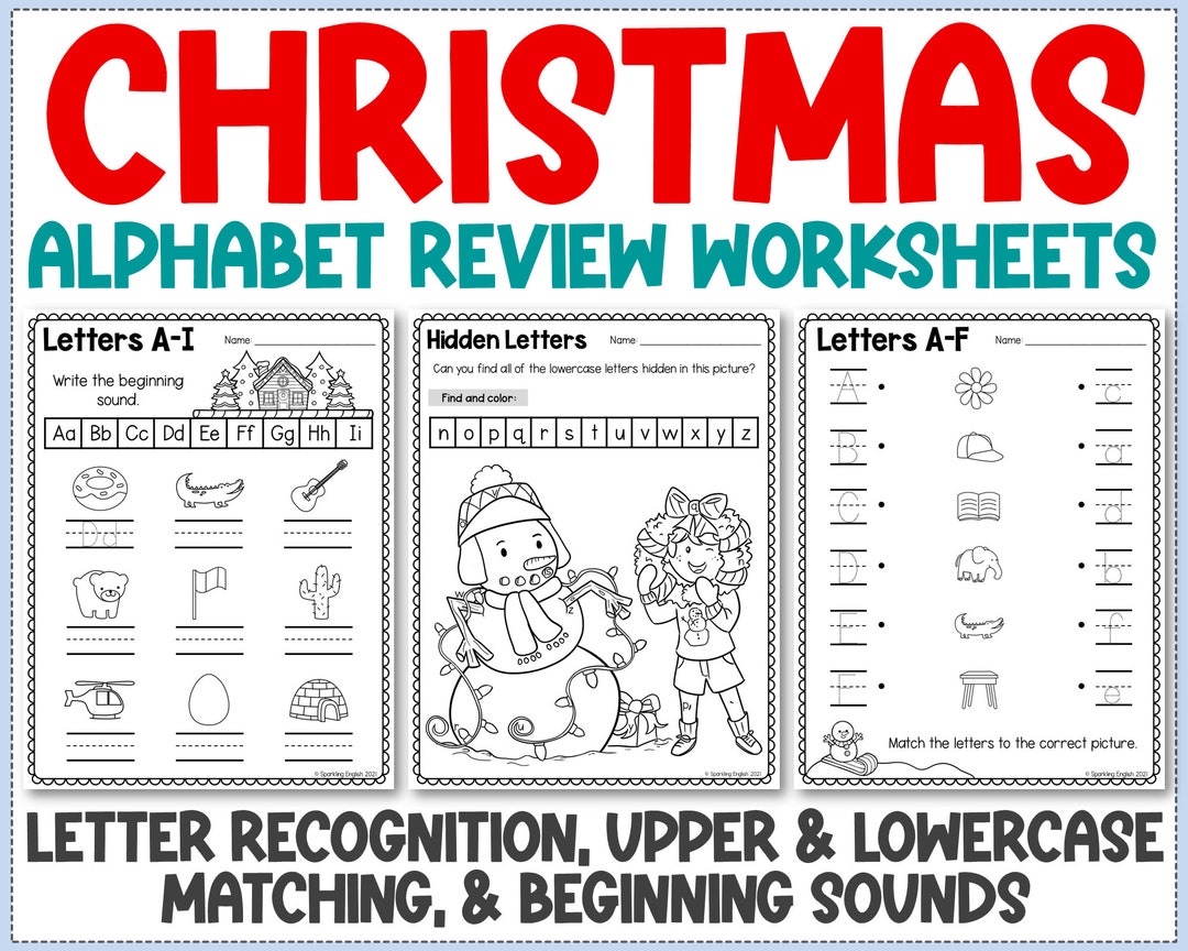 Alphabet Review Worksheets Christmas Edition Alphabet - Etsy