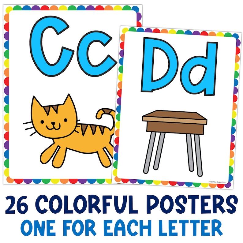 Rainbow Alphabet Posters | Bright Pre-k Kindergarten Classroom Bulletin ...