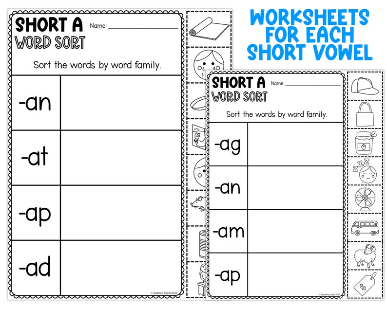 CVC Word Sort Activity Review CVC Word Families Picture Sort - Etsy
