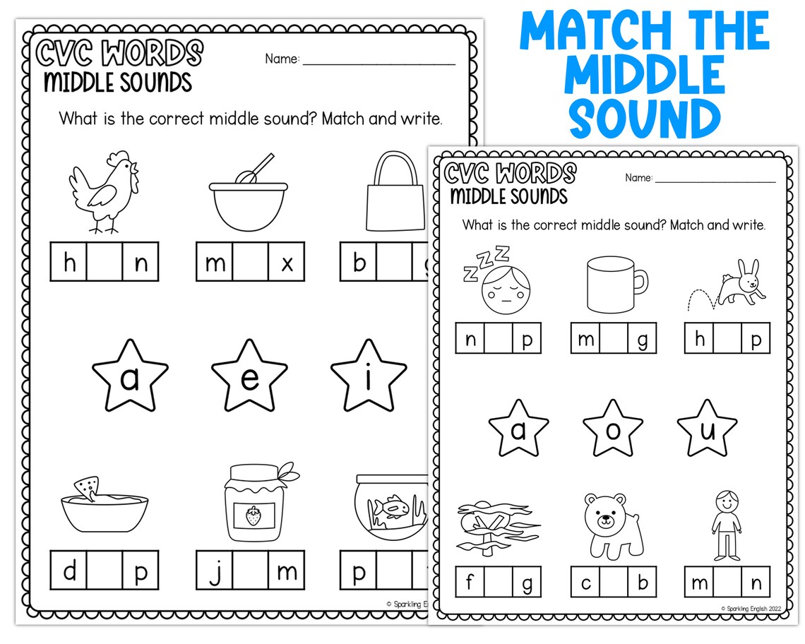 CVC Words Middle Sounds Worksheets Review CVC Words - Etsy