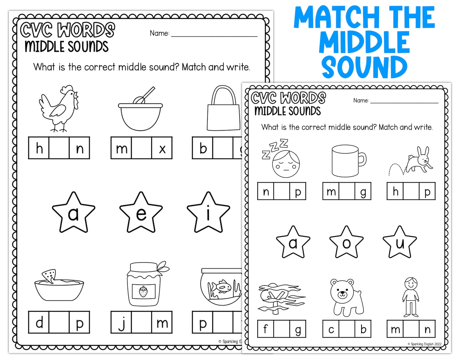 CVC Words Middle Sounds Worksheets Review CVC Words - Etsy