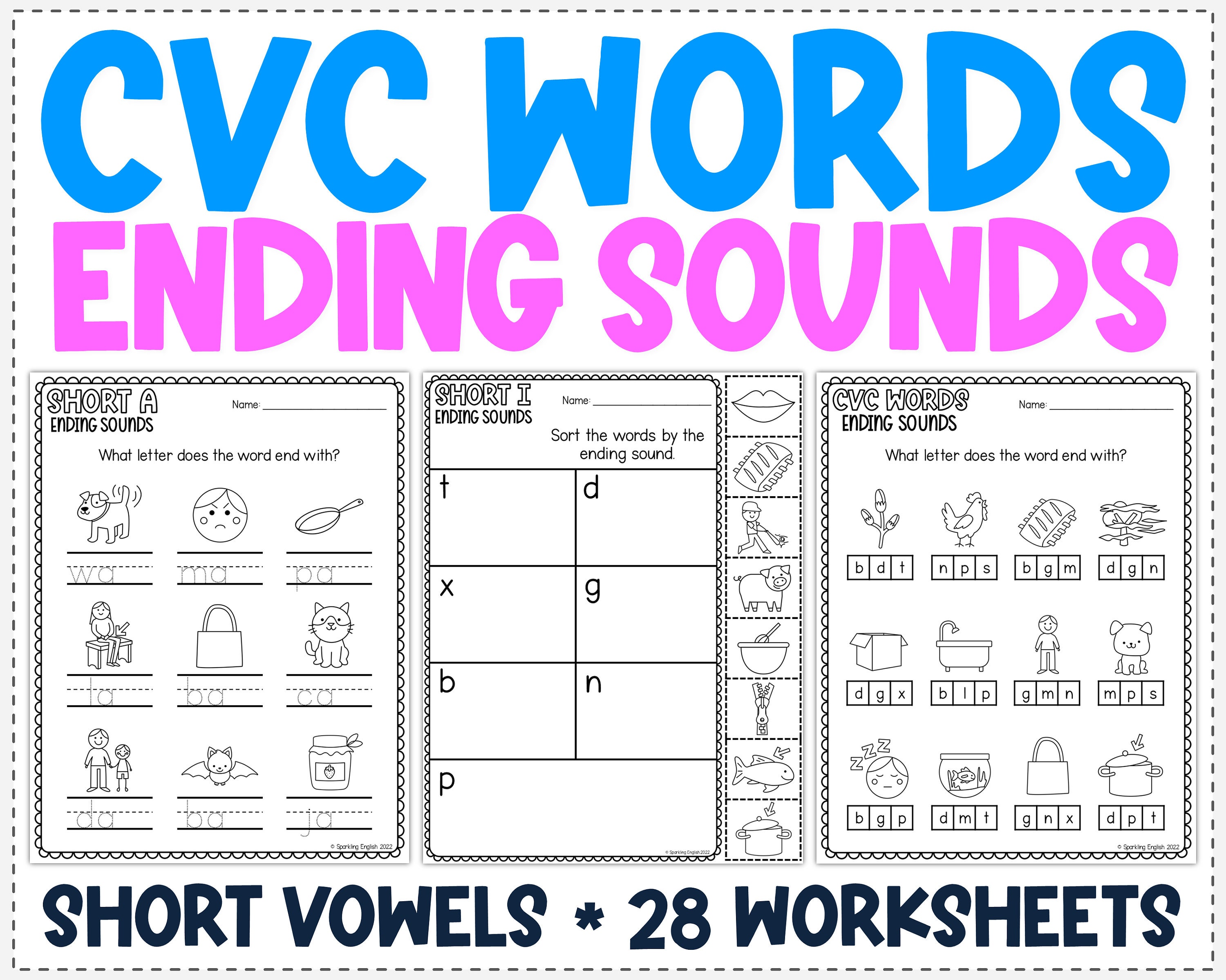 CVC Words Ending Sounds Worksheets Review CVC Words Etsy CVC Words Ending Sounds Worksheets Review CVC Words Etsy