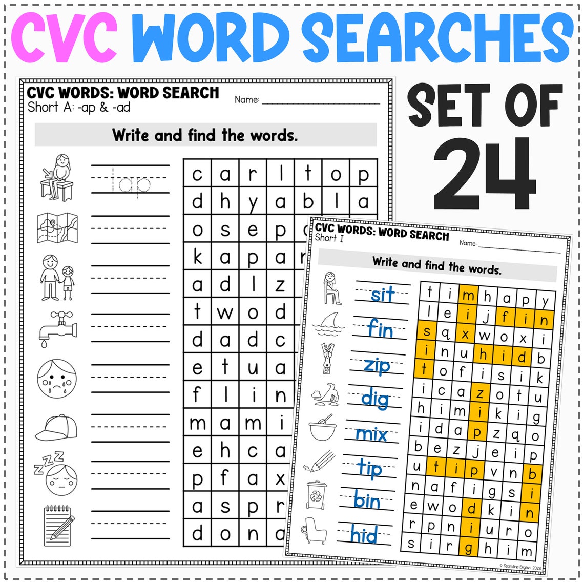 CVC Word Searches Fun CVC Word Families Review Activity Kindergarten ...