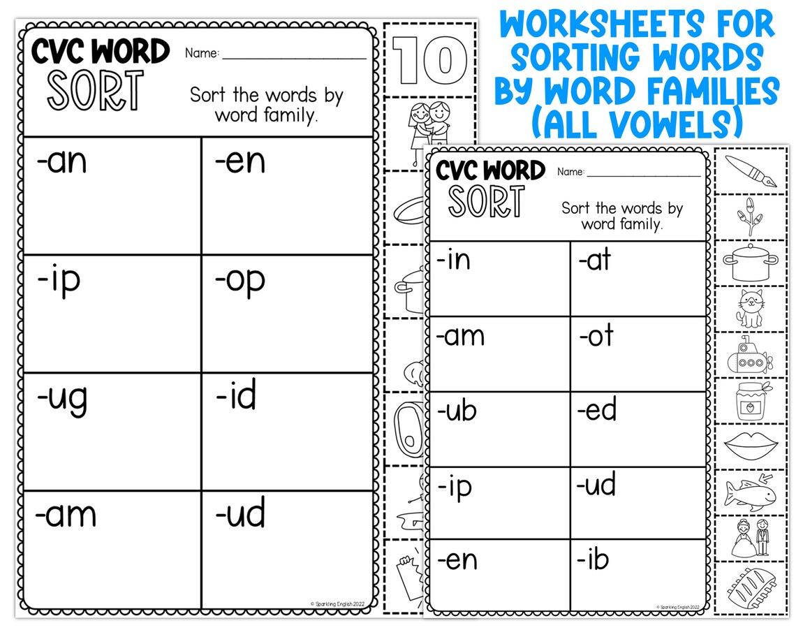 CVC Word Sort Activity Review CVC Word Families Picture Sort - Etsy