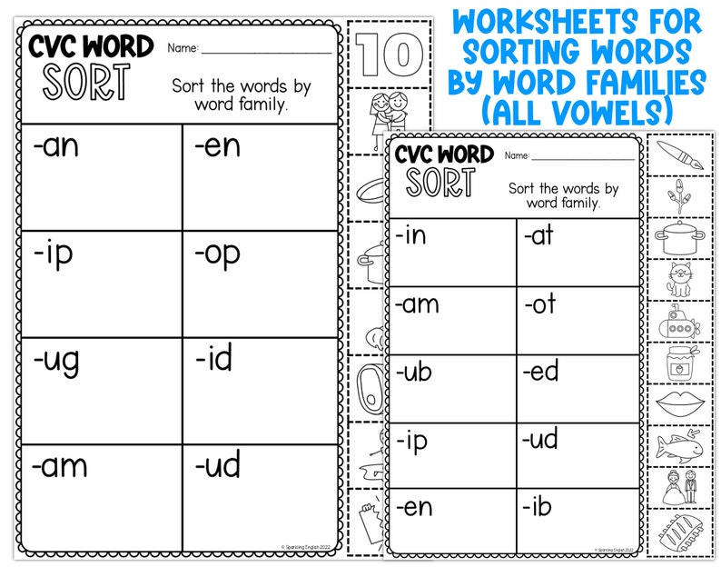 CVC Word Sort Activity Review CVC Word Families Picture Sort - Etsy