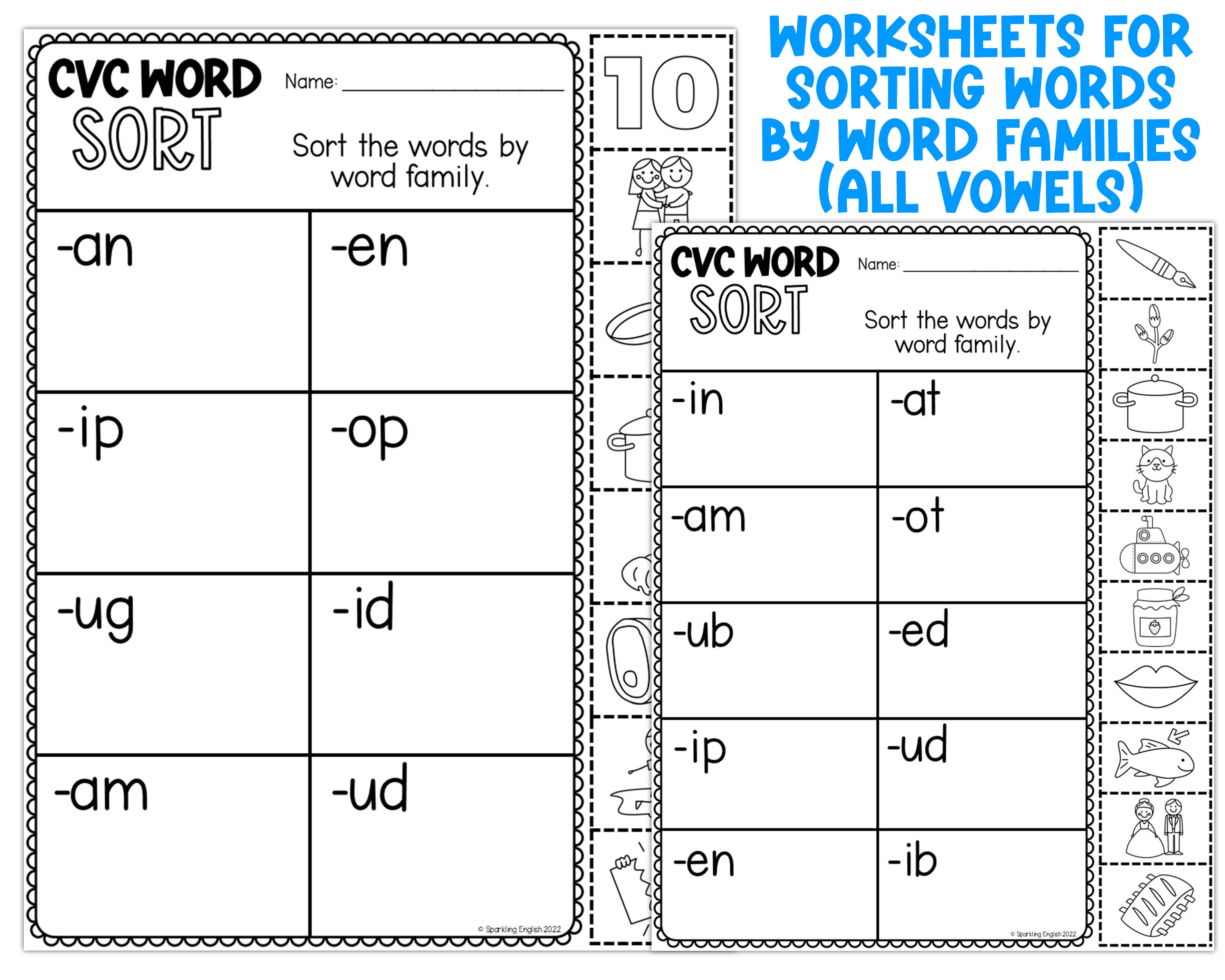 CVC Word Sort Activity Review CVC Word Families Picture Sort - Etsy Ireland