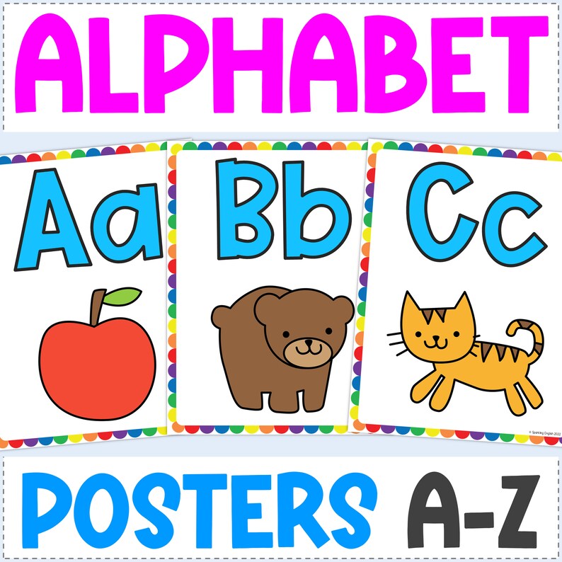 Rainbow Alphabet Posters | Bright Pre-k Kindergarten Classroom Bulletin ...