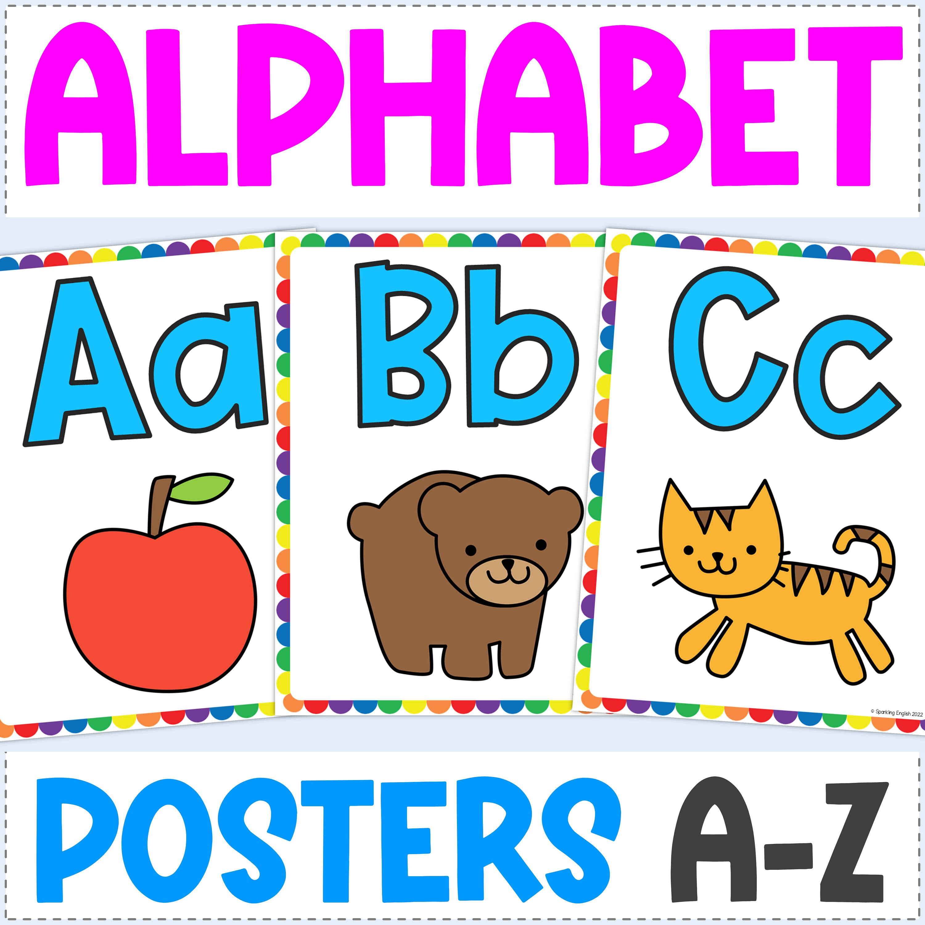 Rainbow Alphabet Posters | Bright Pre-k Kindergarten Classroom Bulletin ...