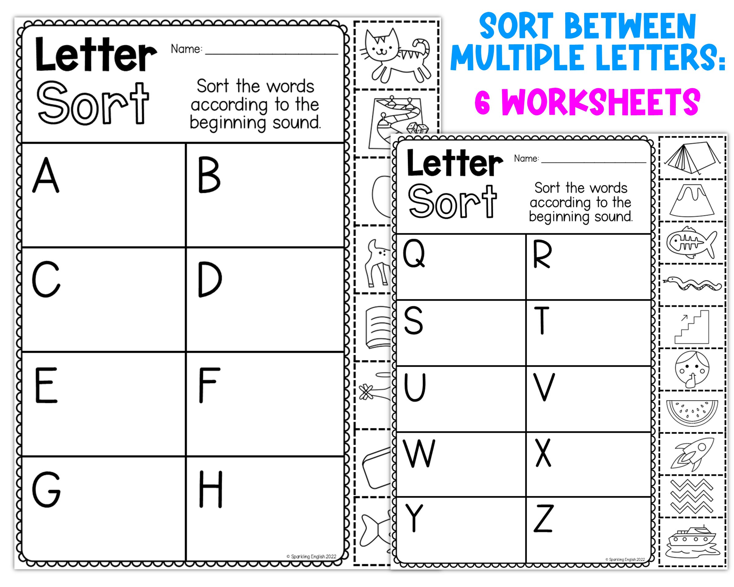 Alphabet Letter Sorting Practice Worksheets Beginning Sounds Sort Hands ...