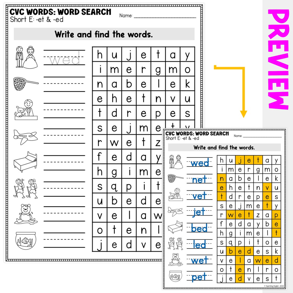 CVC Word Searches Fun CVC Word Families Review Activity Kindergarten ...