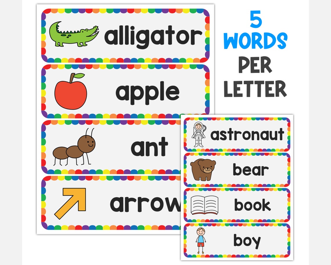 Alphabet Word Wall | Learn Words for Each Letter | Bright Rainbow ...