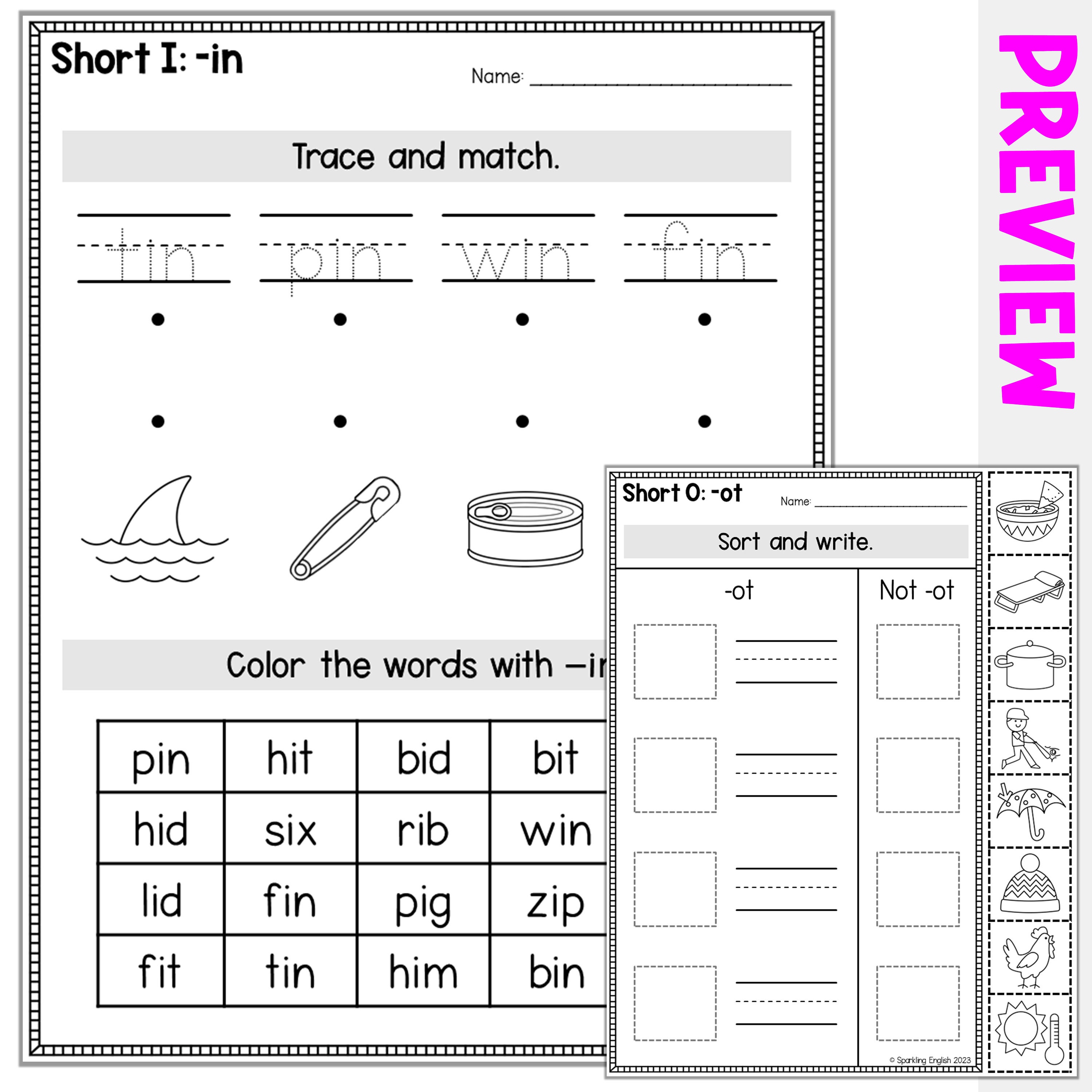 CVC Word Families Bundle | CVC Words Review Worksheets | Printable ...