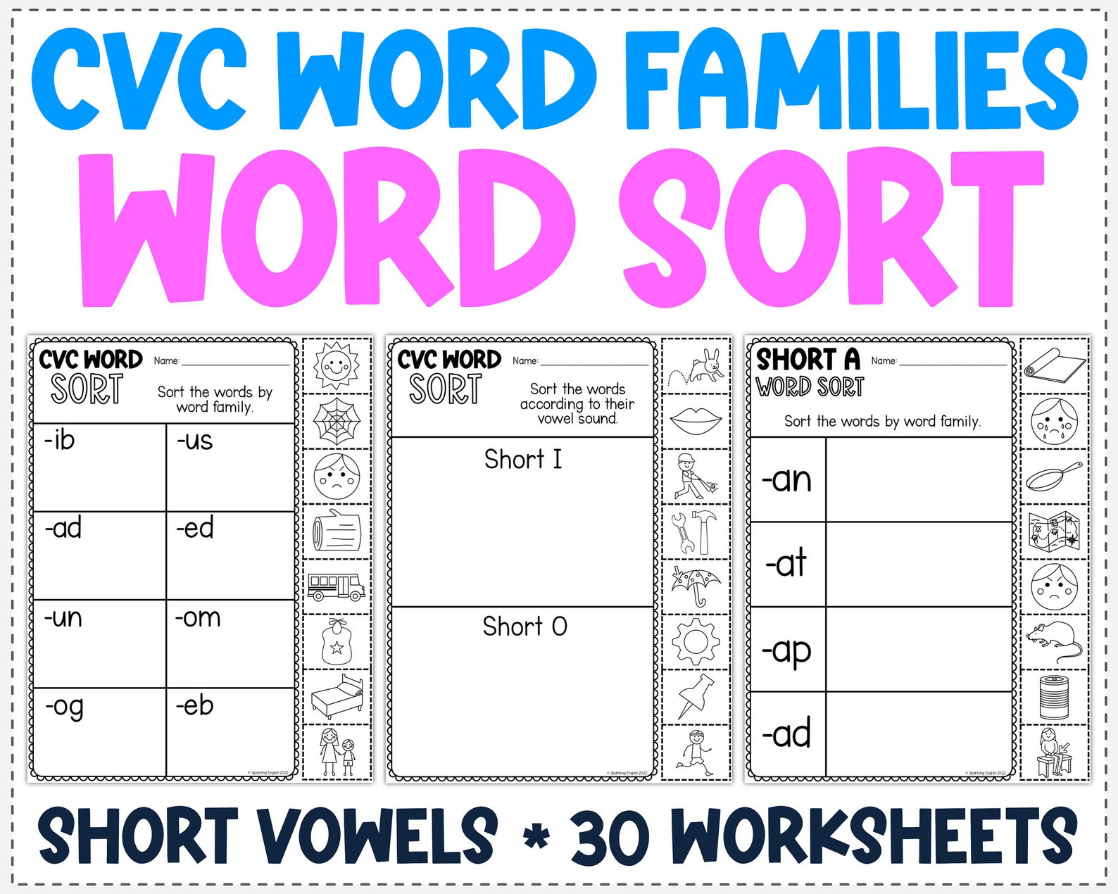 CVC Word Sort Activity Review CVC Word Families Picture Sort - Etsy