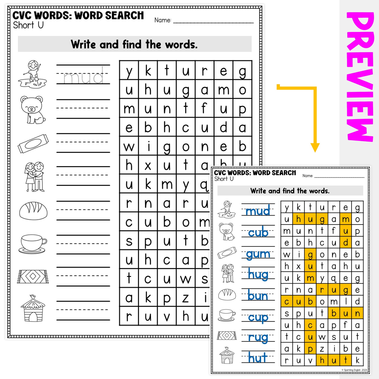CVC Word Searches Fun CVC Word Families Review Activity Kindergarten ...