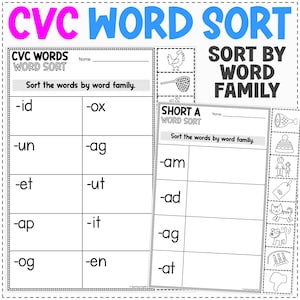 CVC Word Sort Activity - Review CVC Word Families Picture Sort ...