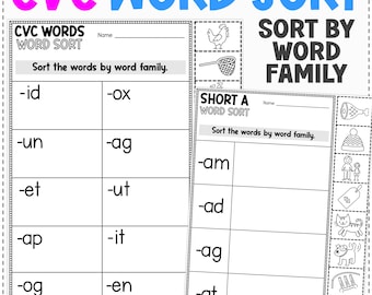 CVC Word Sort Activity - Review CVC Word Families Picture Sort ...