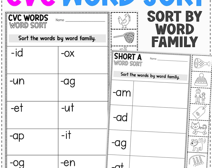 CVC Word Sort Activity - Review CVC Word Families Picture Sort ...