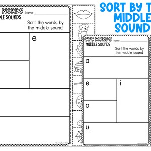 CVC Words Middle Sounds Worksheets Review CVC Words - Etsy