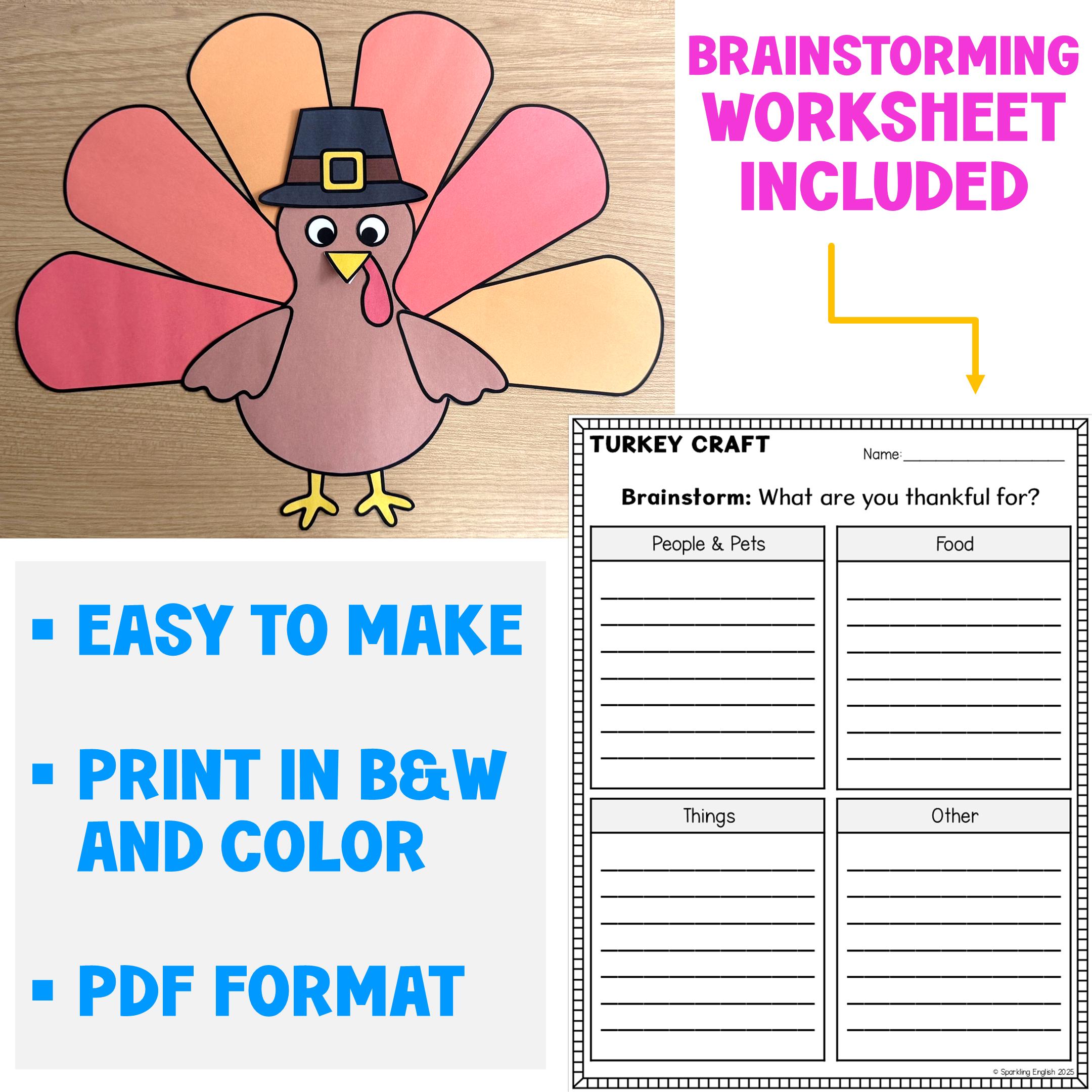 Thanksgiving Turkey Craft Printable | What I Am Thankful for Writing ...
