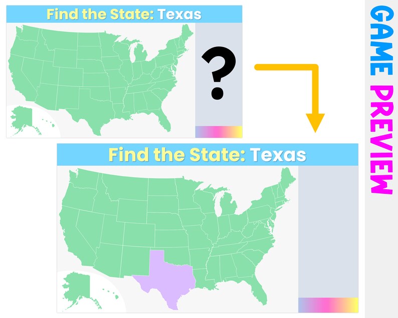 50 States Map Quiz 2 Find the State on US Map Interactive - Etsy